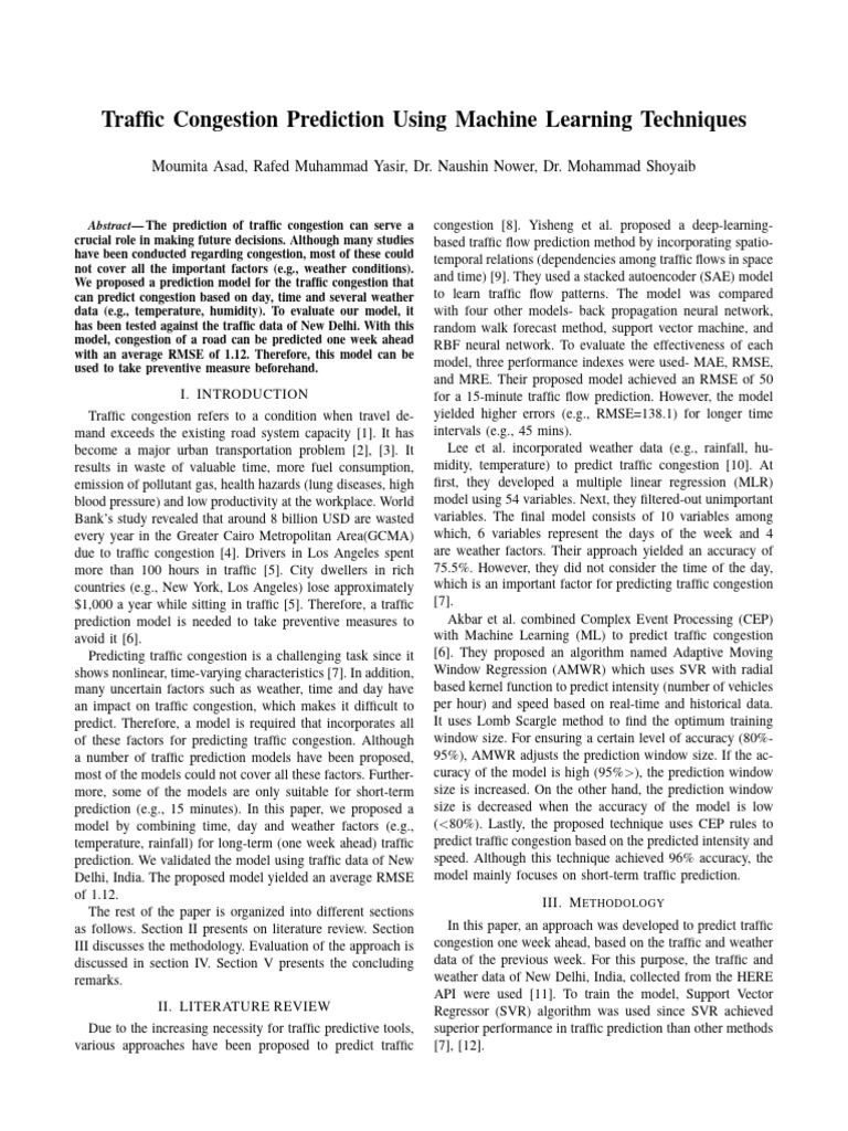 Traffic Congestion Prediction Using Machine Learni | PDF | Prediction ...
