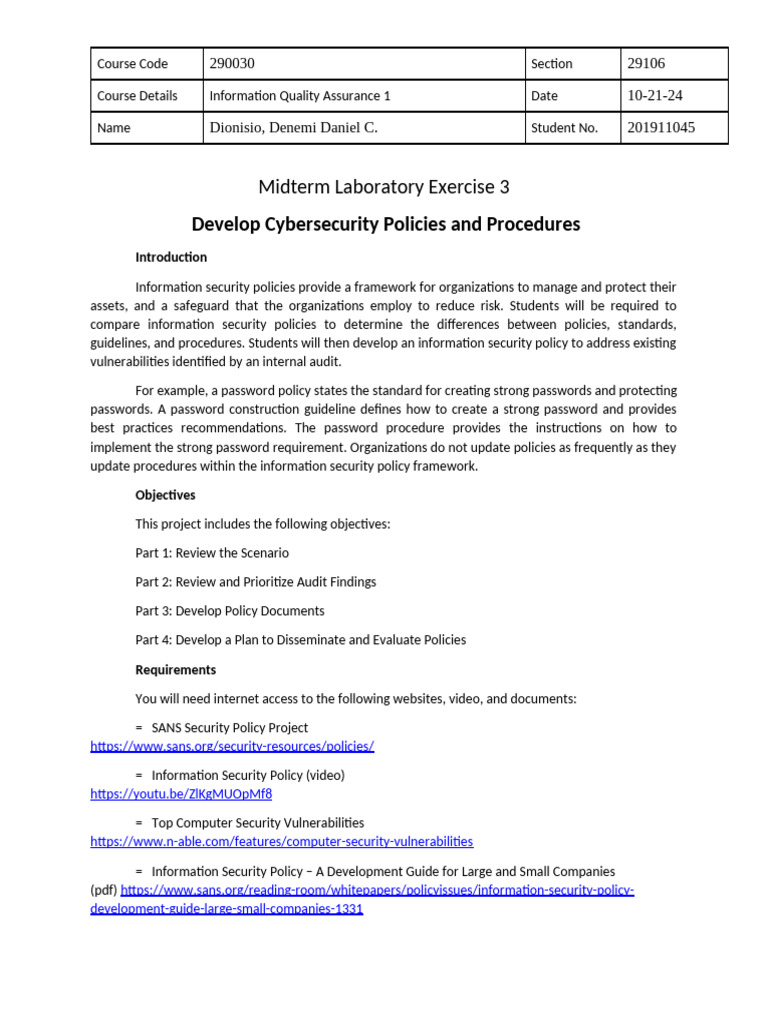Midterm Laboratory Exercise 3 | PDF | Information Security | Computer Security