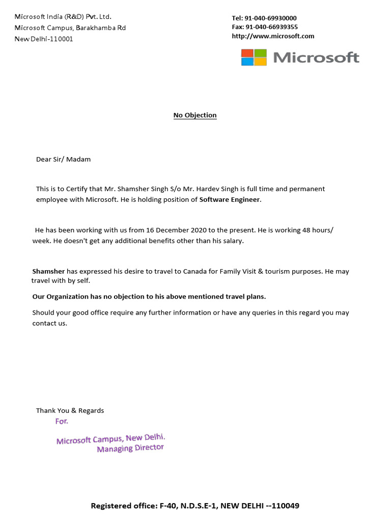 No Objection Letter | PDF