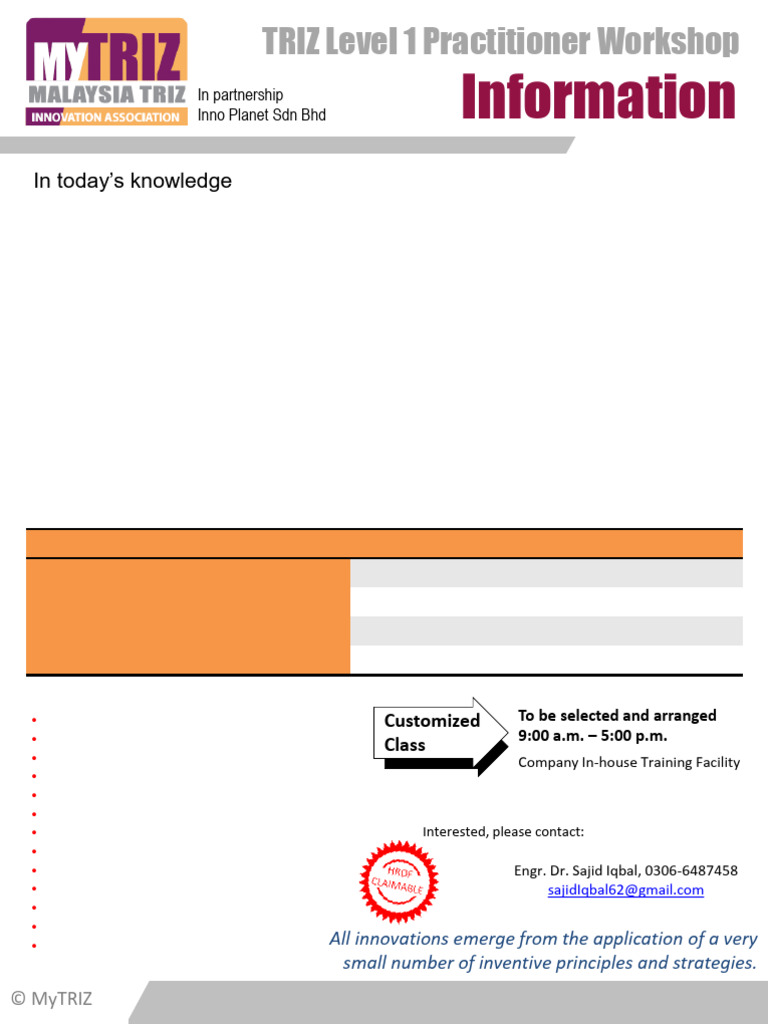 Brochure TRIZ L1 Practitioner Workshop 2024 (2-day)_ver01 | PDF