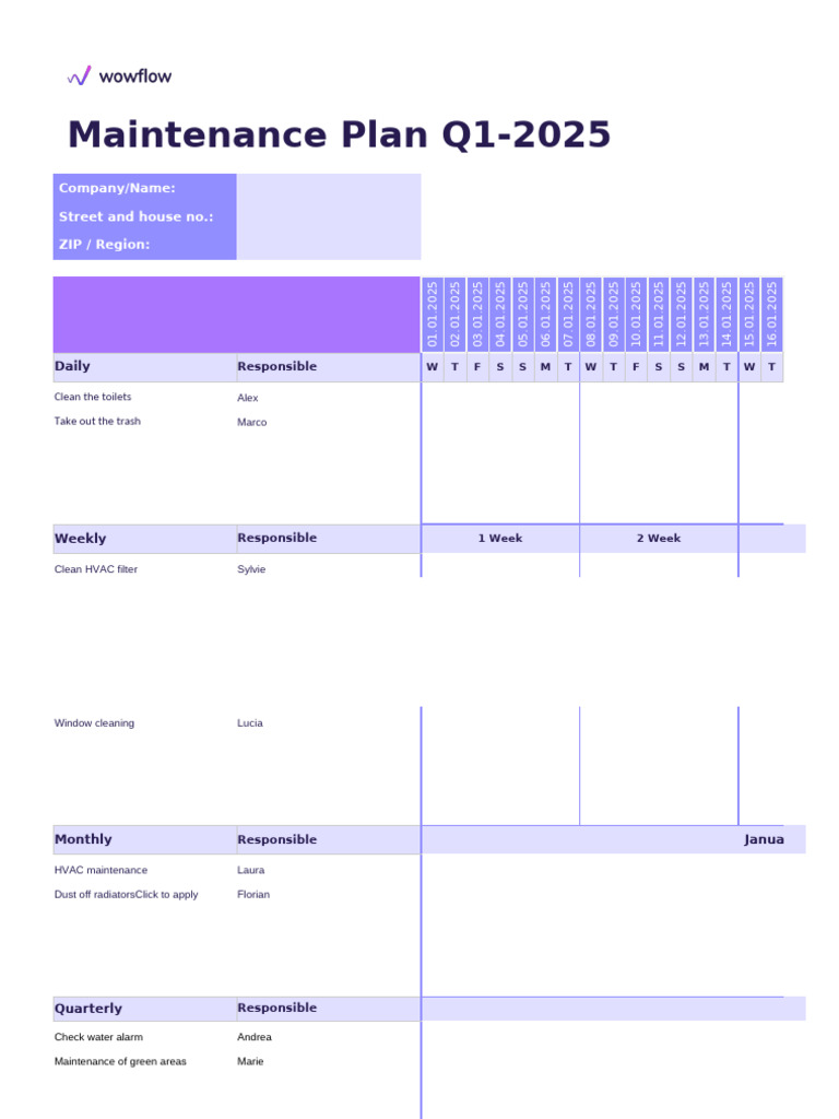 Maintenance Plan Excel Template 1 | PDF