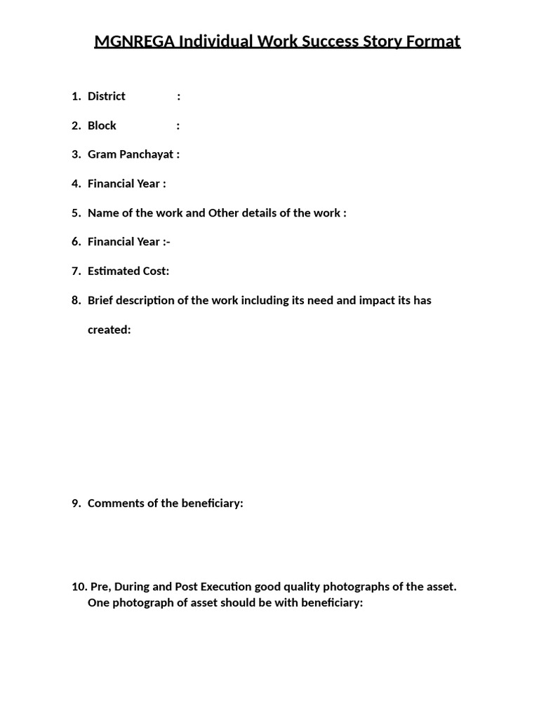 MGNREGA Work Success Story Template | PDF
