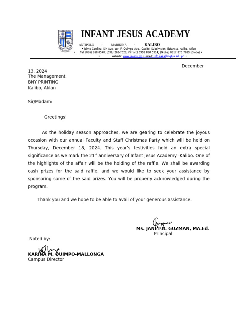 BNY PRINTING Solicitation Letter-Christmas Party 2024 | PDF