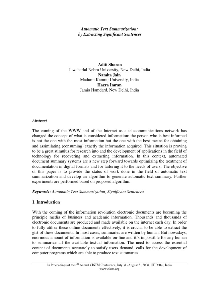 Automatic Text Summarization By Extracti Pdf Linguistics