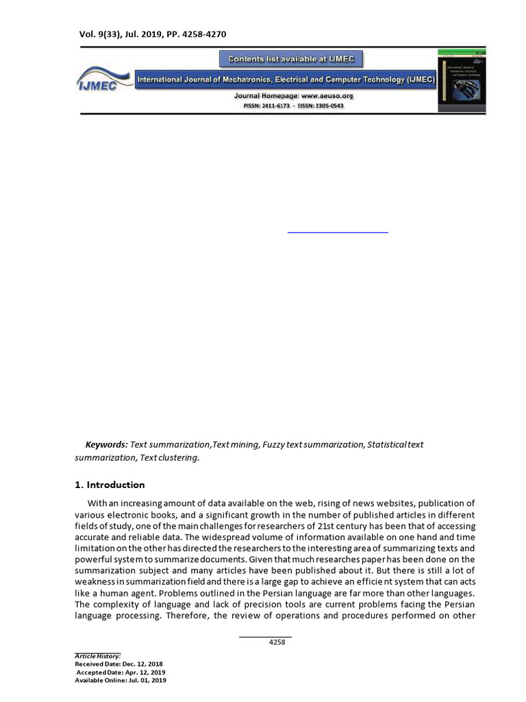 An Overview On Extractive Text Summariza Pdf Cluster Analysis