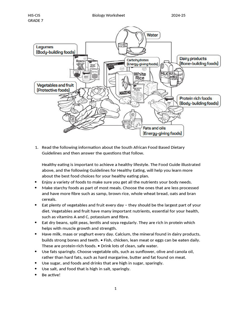 Worksheet-Grade 7-Healthy Diet | PDF | Foods | Anorexia Nervosa