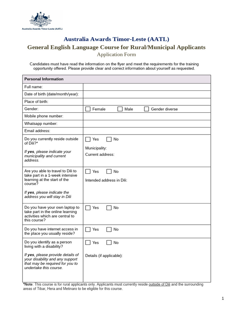 AATL English Course Application Form | PDF