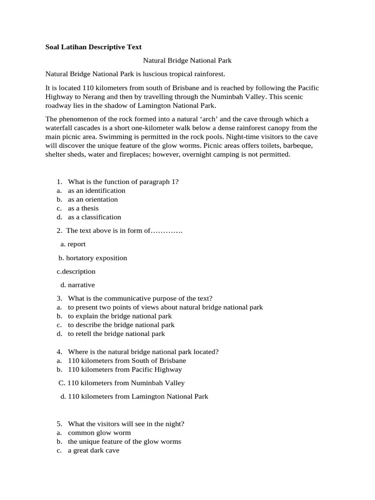 Descriptive Text Quiz: Natural Bridge | PDF