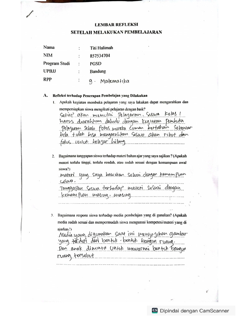 Lembar Refleksi RPP 9 | PDF