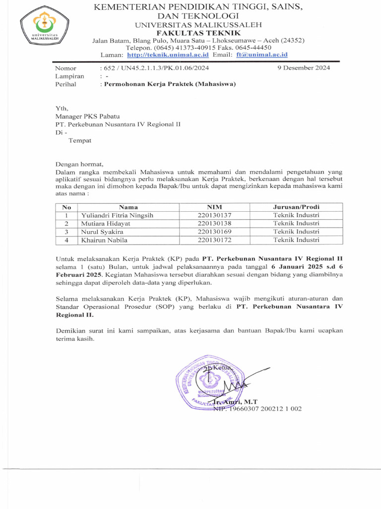Surat Permohonan KP (Pks Pabatu) | PDF