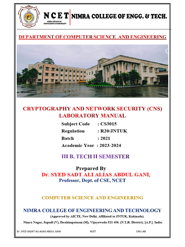 Cns-Lab-Manua Ncet R20 3-2 | PDF | Engineering | Cipher