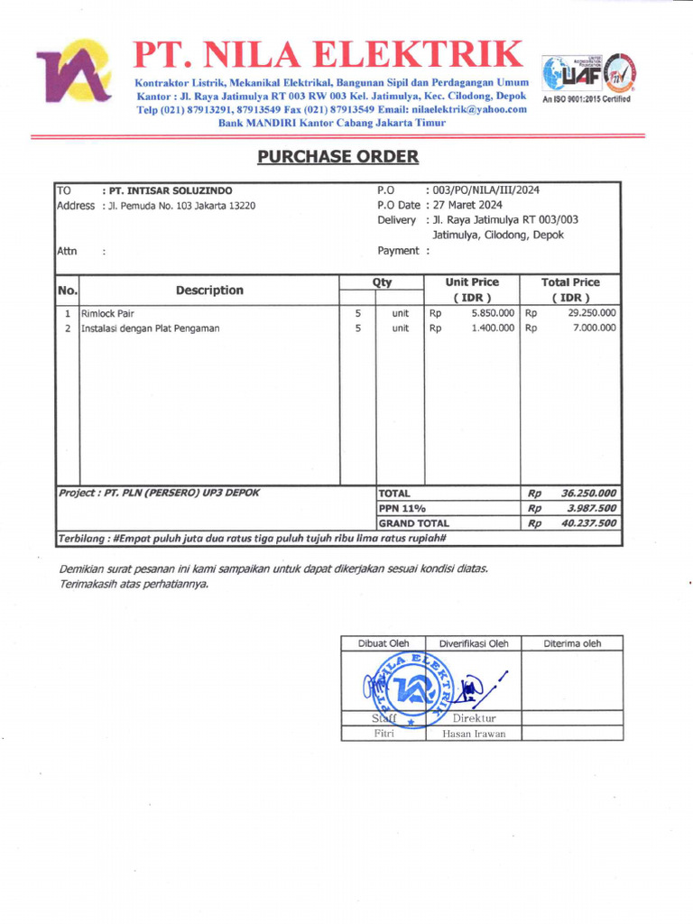 SPBJ 0045 - Purchase Order | PDF