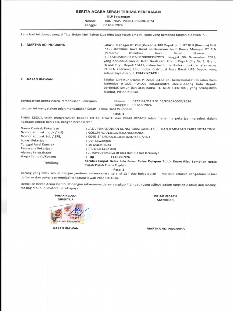 SPBJ 0045 - Berita Acara Serah Terima Pekerjaan | PDF