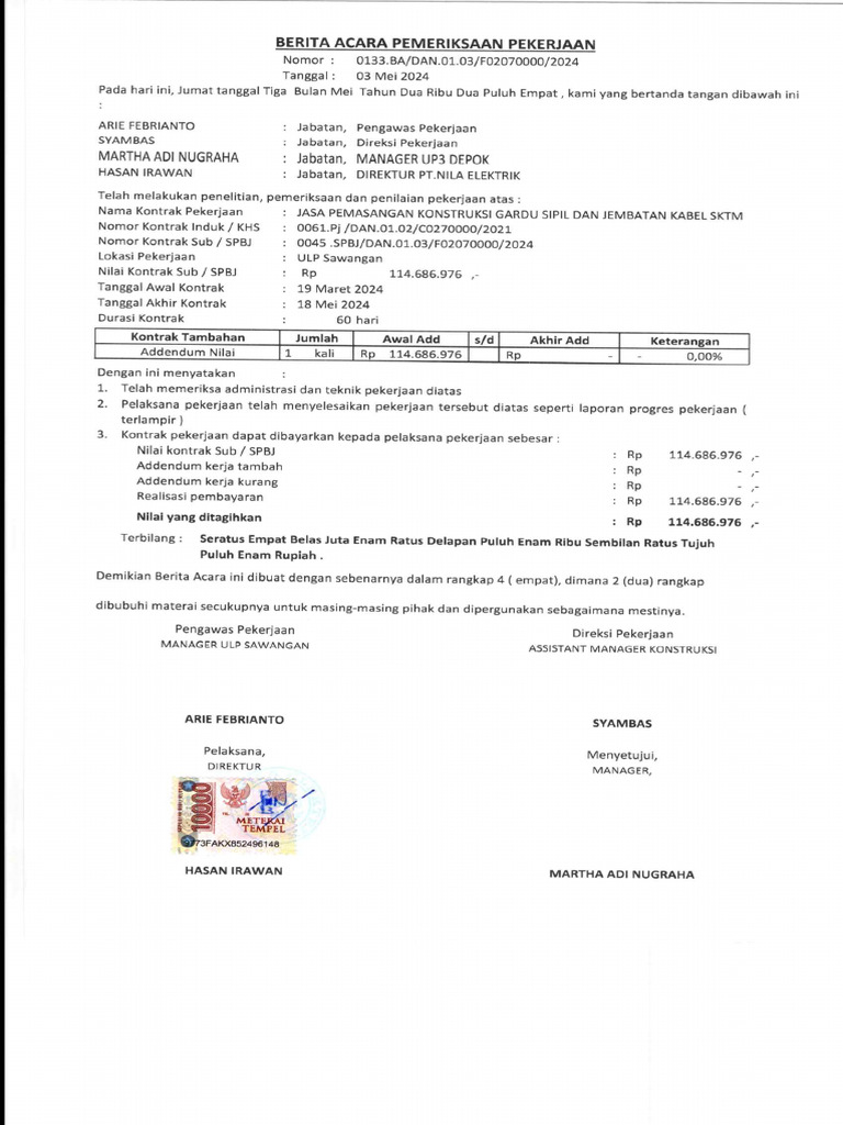 SPBJ 0045 - Berita Acara Pemeriksaan Pekerjaan | PDF