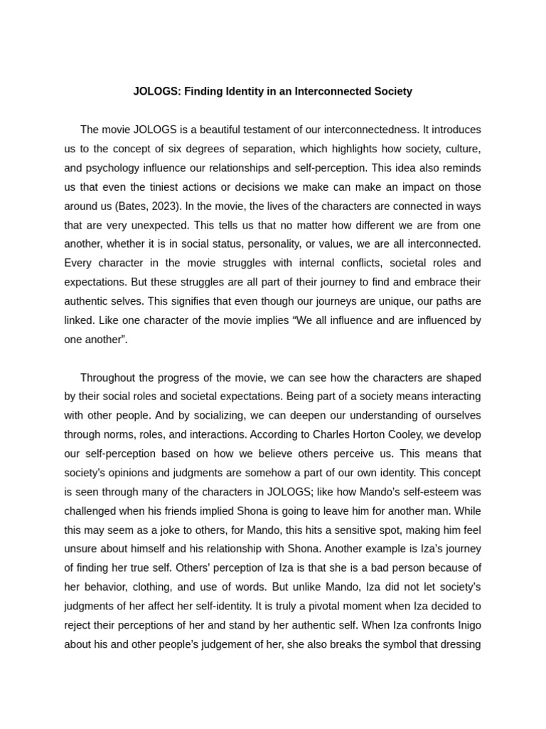 JOLOGS Reflection | PDF | Identity (Social Science) | Self Concept