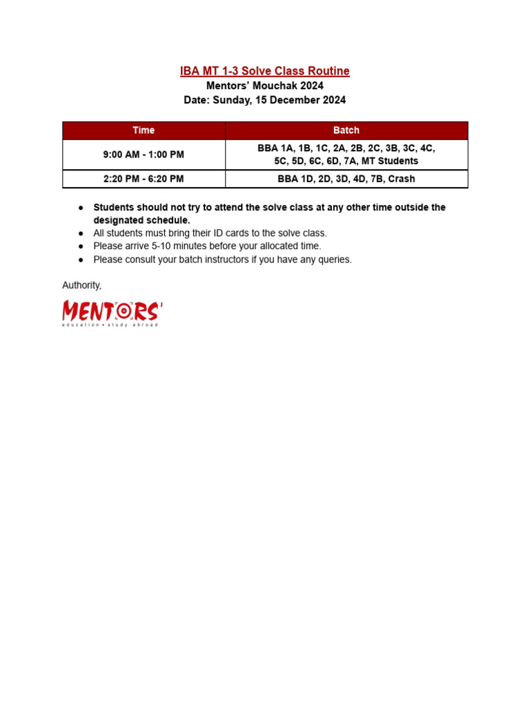 IBA MT 1 3 Solve Class Routine | PDF