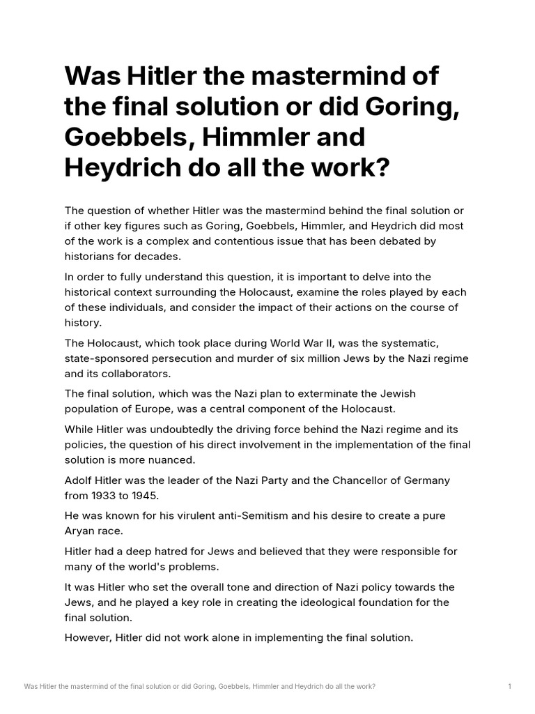 Was Hitler The Mastermind of The Holocaust | PDF | Final Solution ...