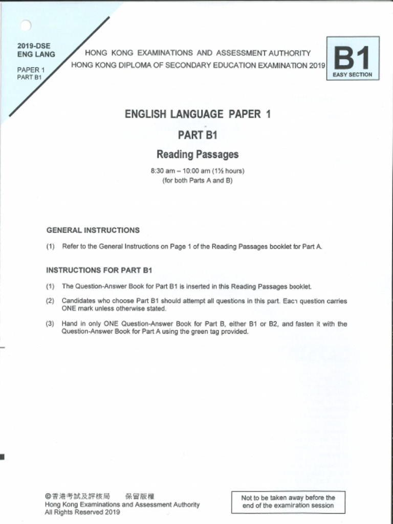 2019 DSE Eng Paper 1 B1 Reading Passages | PDF