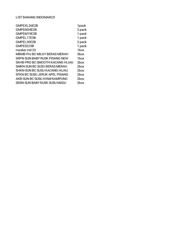 List Barang Indomarco | PDF