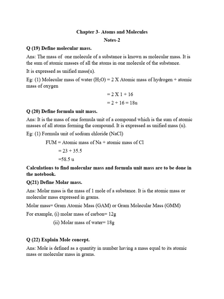 C 3 - Atoms and Molecules, Notes-2 | PDF