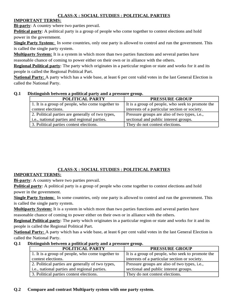 10TH SST Political Parties | PDF | Political Parties | Elections
