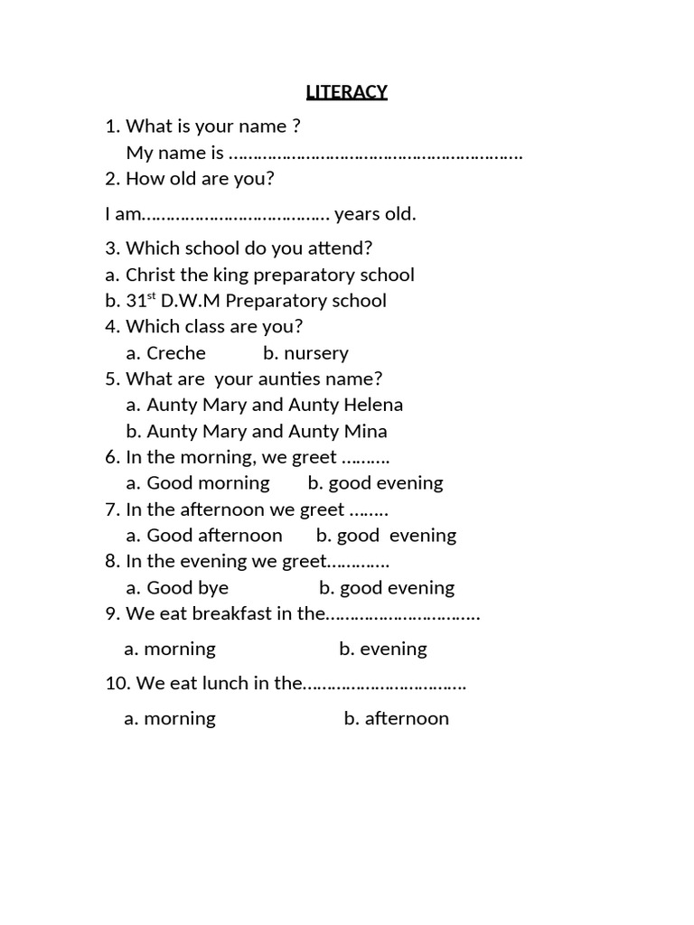 Early Literacy Quiz for Kids | PDF