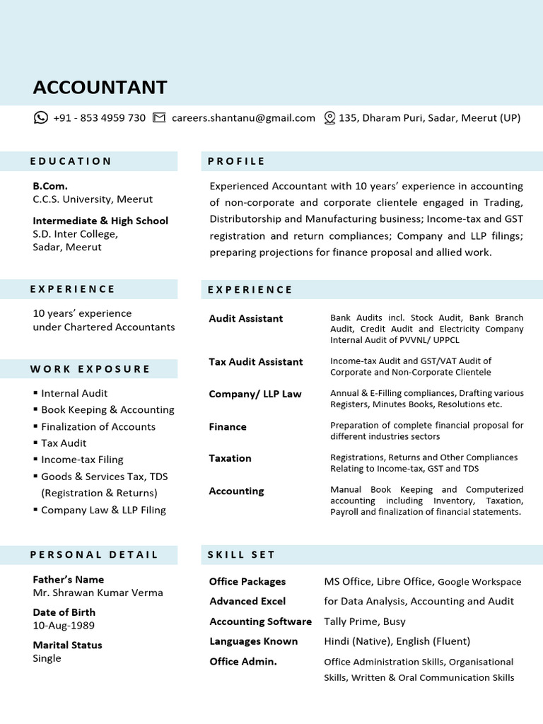 CV Shantanu Verma - Accountant | PDF | Accounting | Taxes