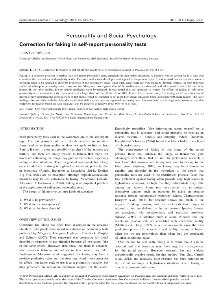 Correcting Faking in Personality Tests | PDF | Validity (Statistics ...