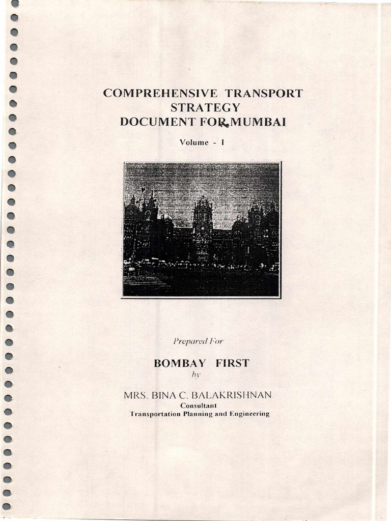 2000 Bombay First Comprehensive Transport Strategy DCM For Mumbai | PDF