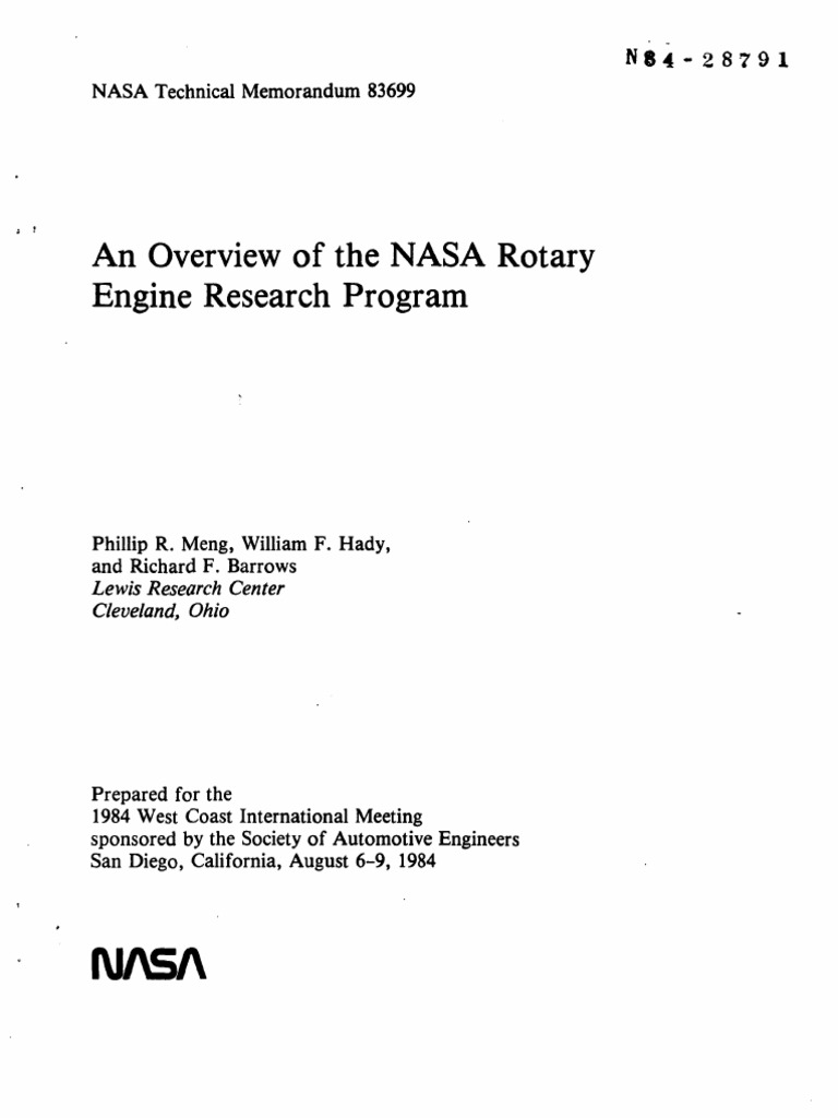 NASA Rotary Engine Research Overview | PDF | Engines | Turbocharger