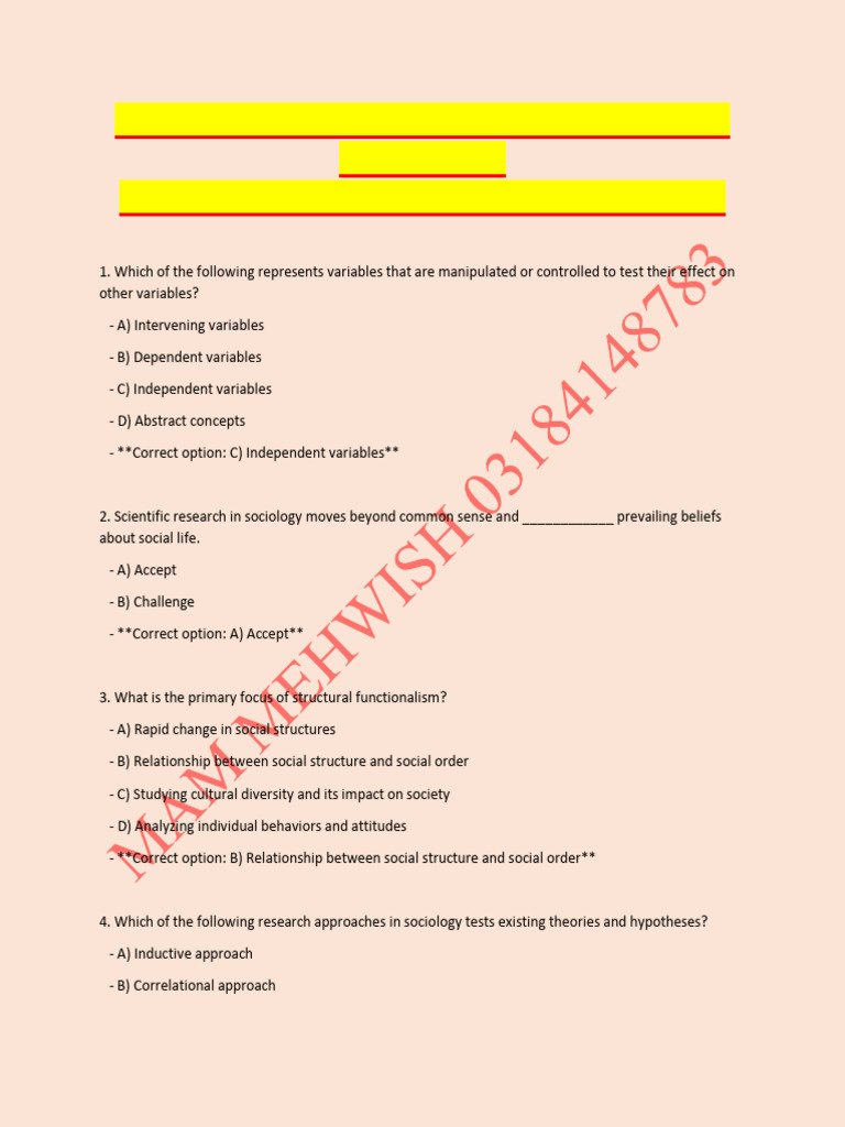 Sociology Exam Questions and Answers | PDF | Sociology | Survey Methodology