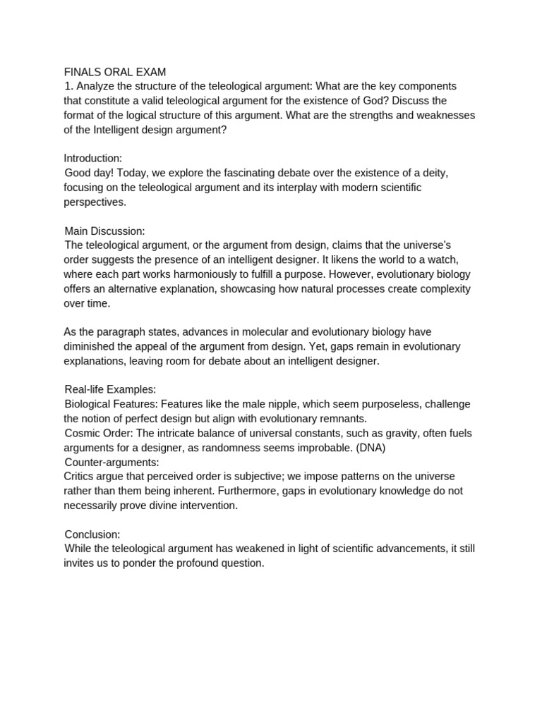 FINALS ORAL EXAM | PDF | Creationism | Faith