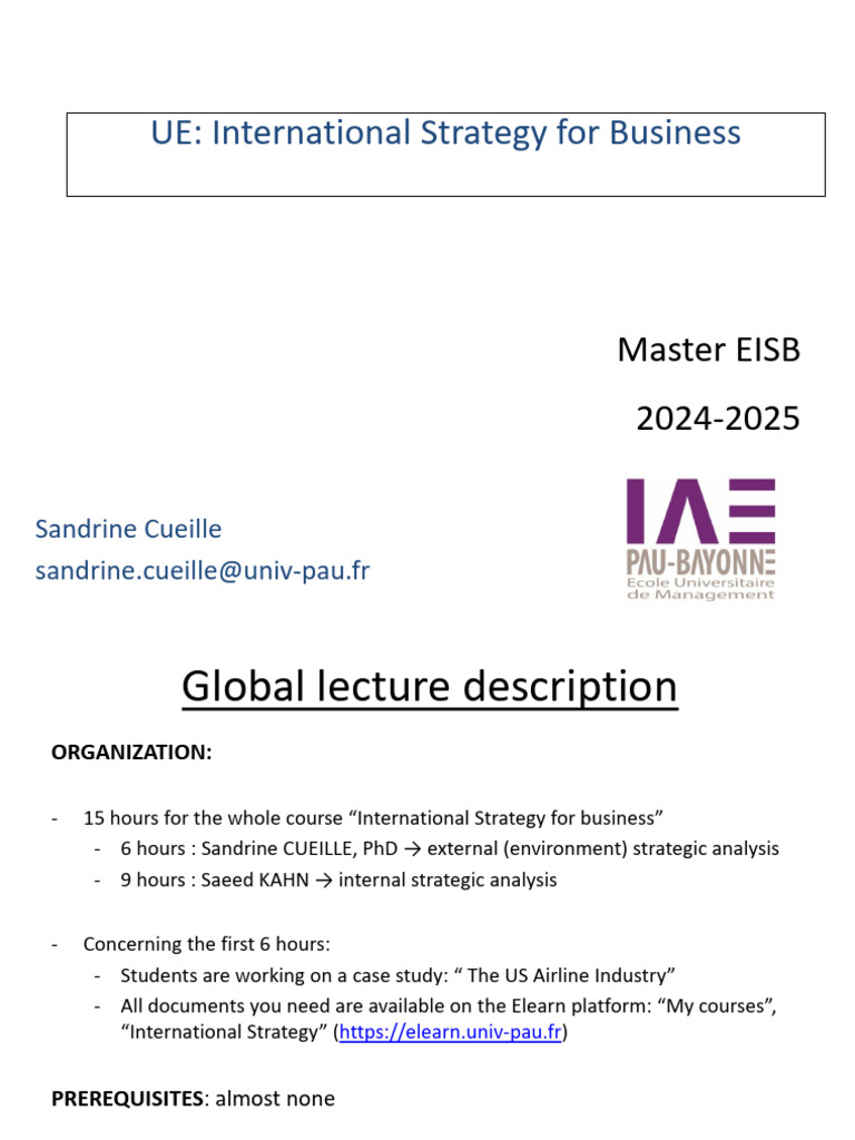 M1-EISB International-Strategy CUEILLE Sandrine Students | PDF | Supply Chain | Marketing