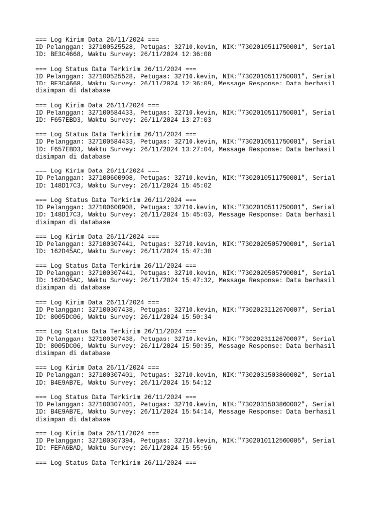 Log Survey Data Dtks 20241126 | PDF | Databases | Data Management
