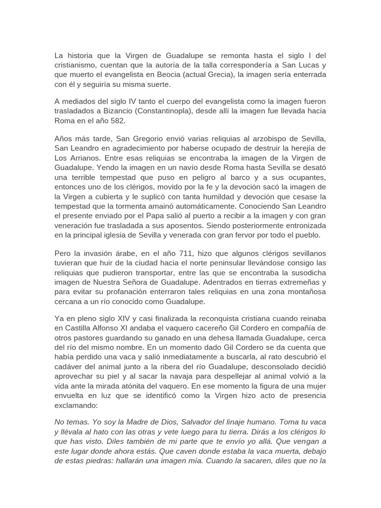 La Historia Que La Virgen de Guadalupe Se Remonta Hasta El Siglo I Del ...