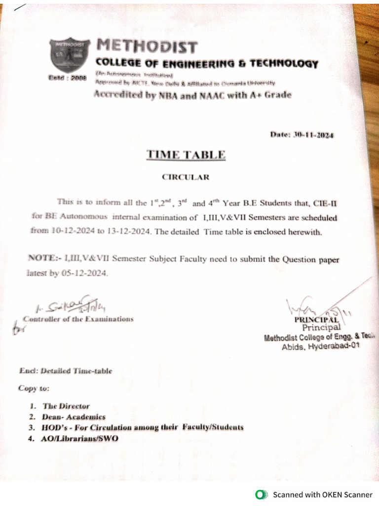 III, V, VII Sem Mid - 2 Timetable | PDF