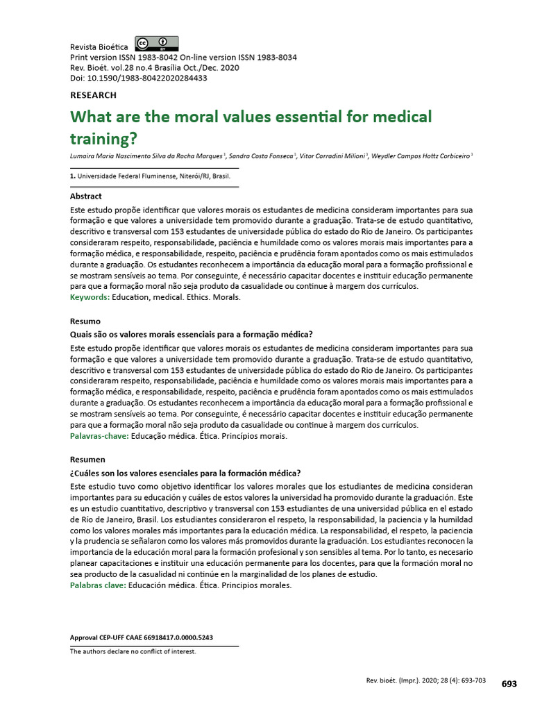 Essential Moral Values in Medical Education | PDF | Morality | Disciplines