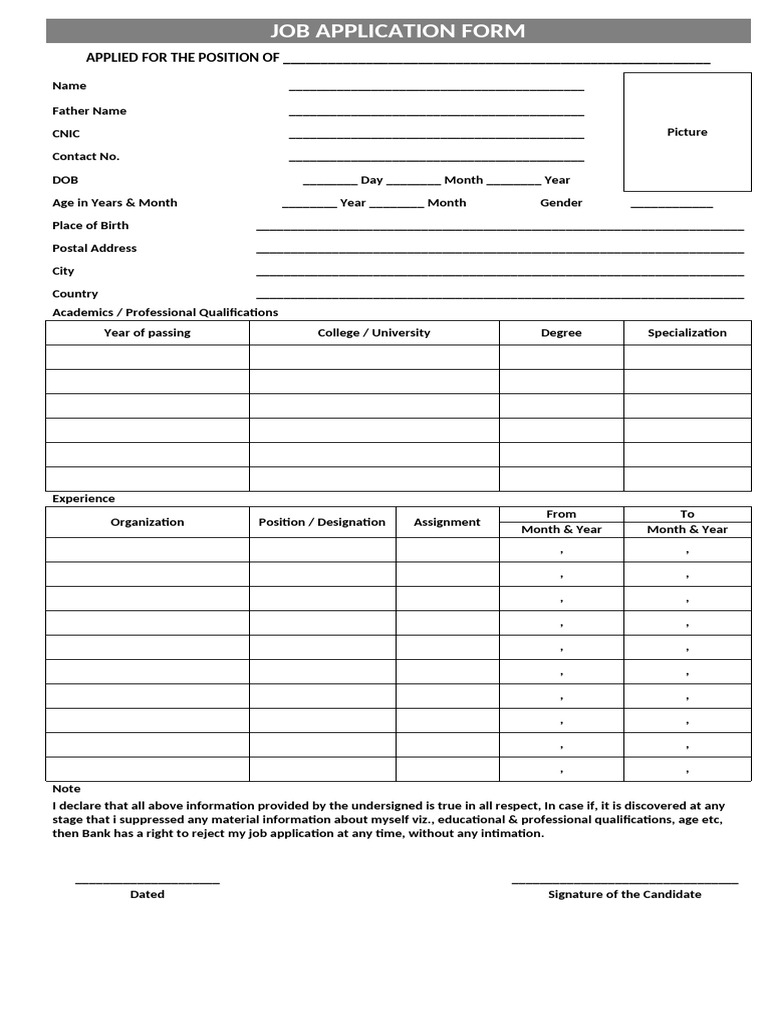 Job Application Form | PDF