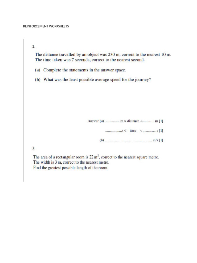 Reinforcement Worksheets | PDF