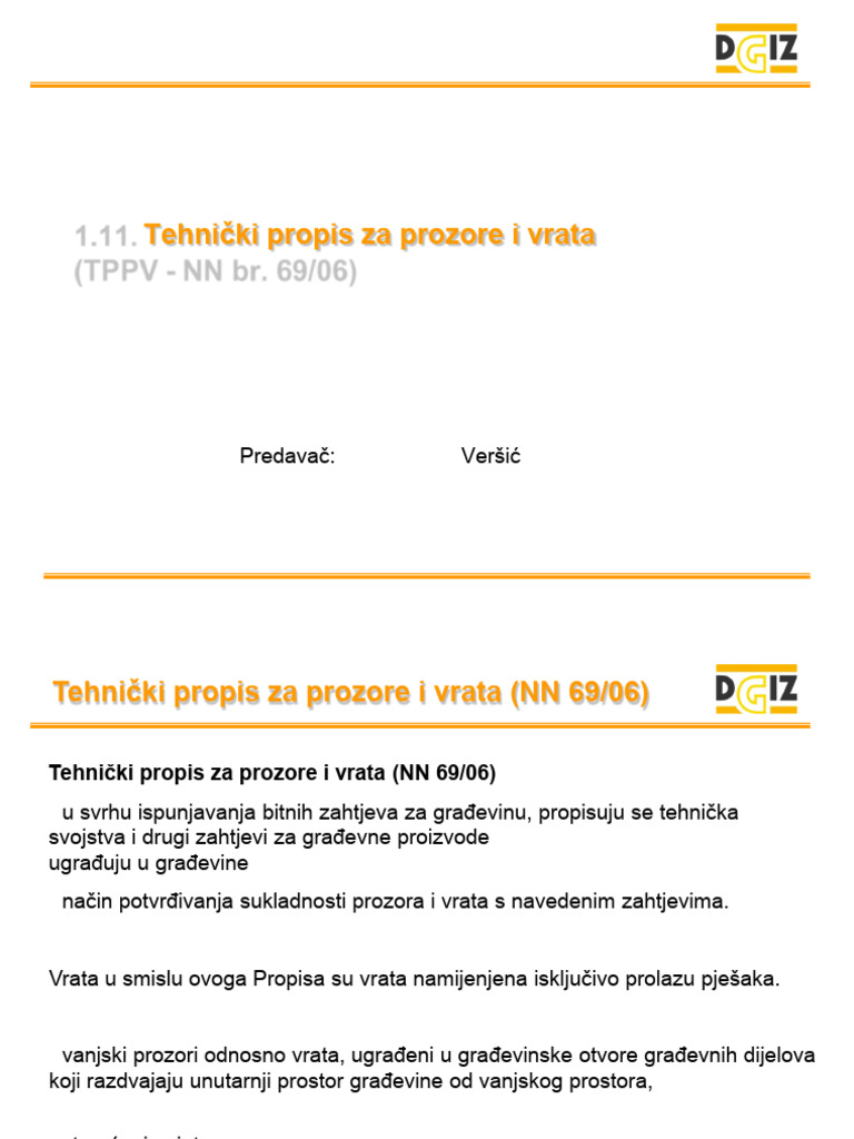 Modul 1 1.11 Teh Propis Prozori Vrata ZV 2020 | PDF
