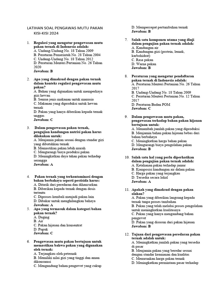 75 Latihan Soal Pengawas Mutu Pakan Kisi | PDF