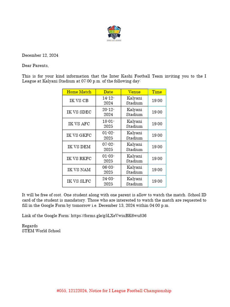 055 12122024 Notice For I League Football Championship | PDF