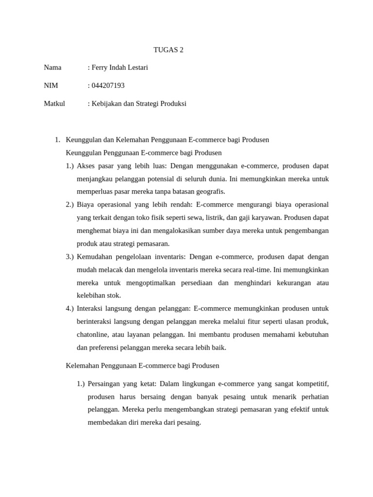 Tugas 2 Kebijakan Dan Strategi Produksi | PDF