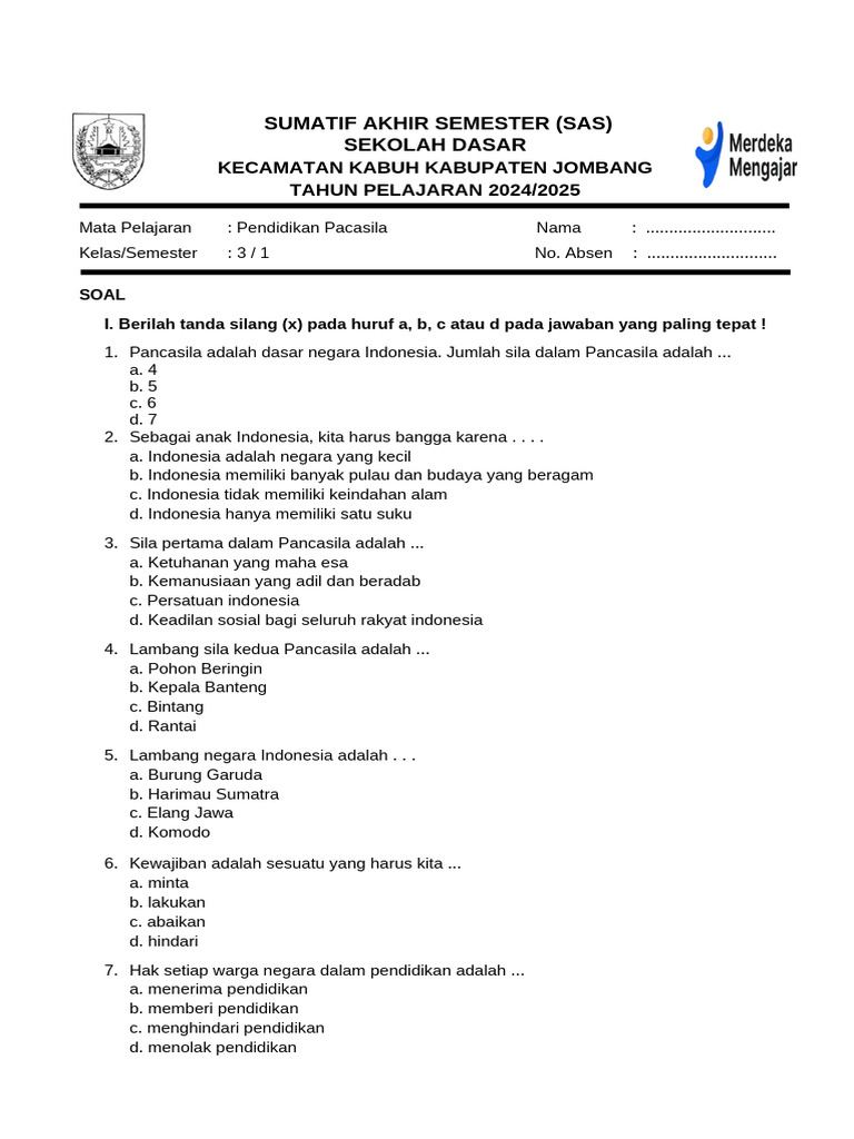 SAS PEND PANCASILA KLS 3 | PDF