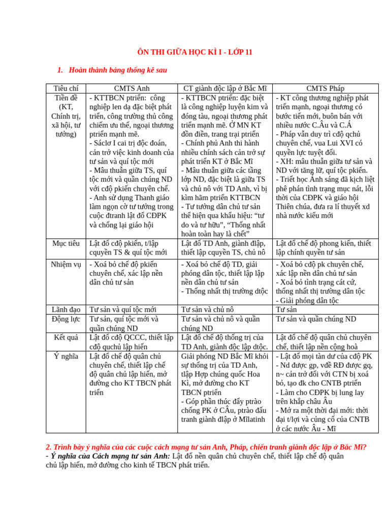 K11-Ôn Thi Giữa Học Kì 1 | PDF