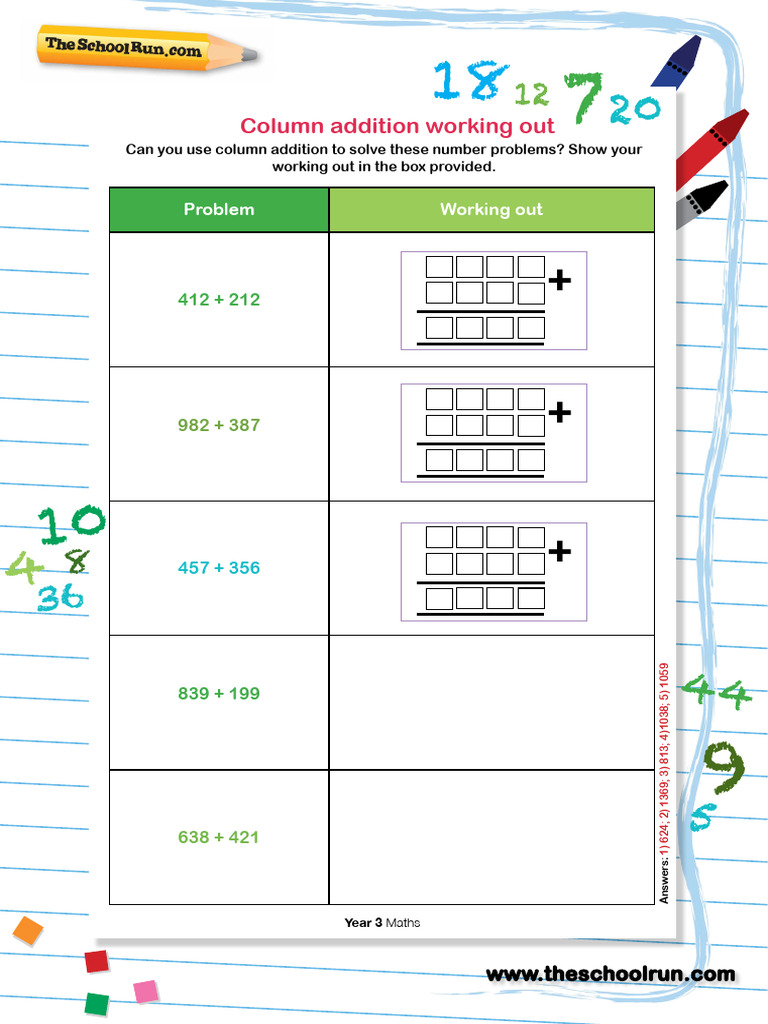 Year 3 Column Addition Problems | PDF