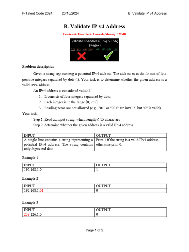 B. Validate IP v4 Address: Problem Description | PDF