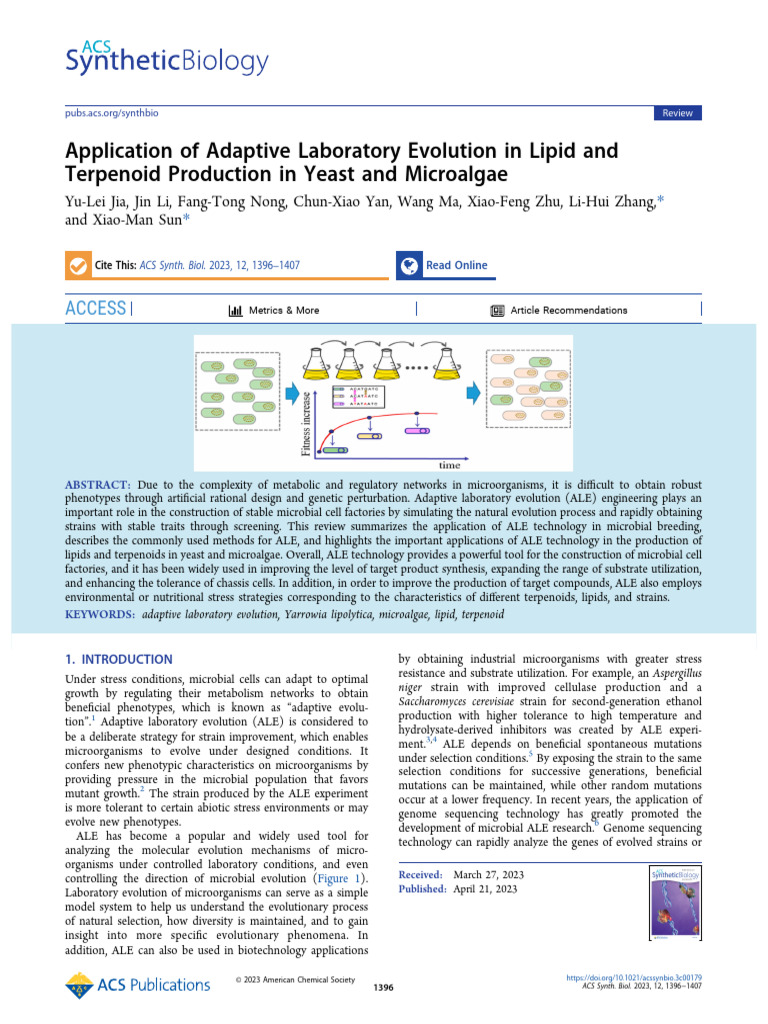 (ACS Synthetic Biology 23) Application of Adaptive Laboratory Evolution ...