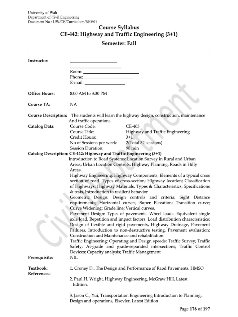 Highway & Traffic Engineering (CE-442) | PDF