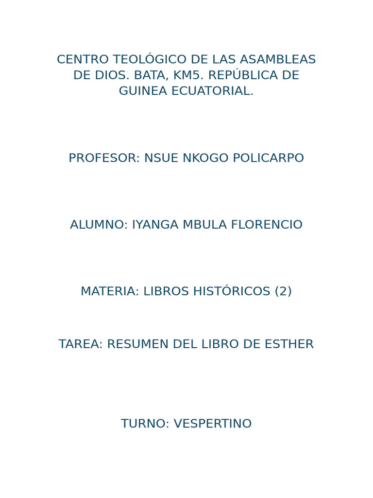 Resumen del Libro de Esther | PDF | Esther | Libro de Ester